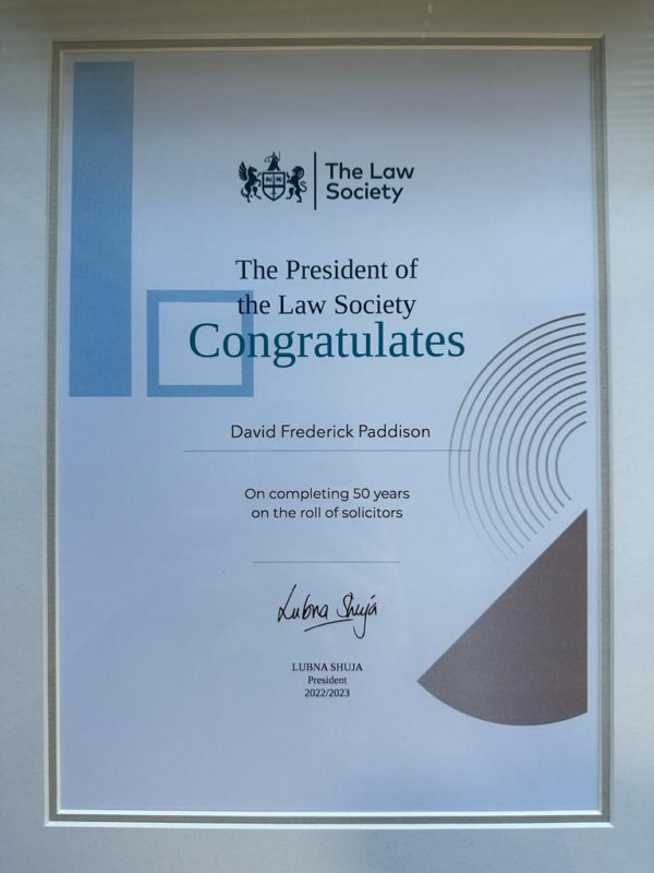 David Paddison 50 Years | Robertsons Solicitors